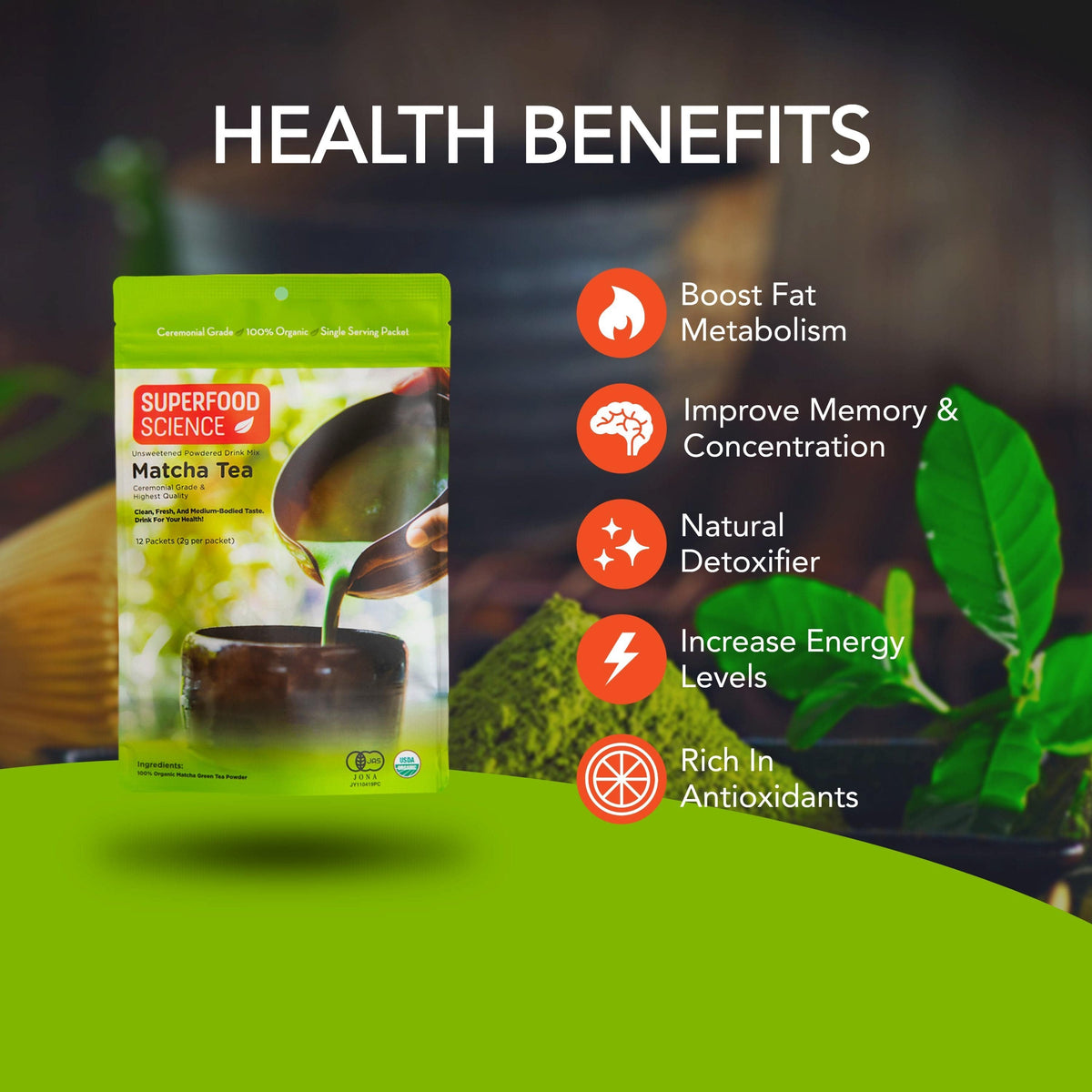 Organic Japanese Ceremonial Grade Matcha Tea Powder Packets | Superfood ...